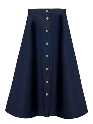 Carolina Herrera Cabana Button-front Stretch-cotton Midi-skirt - Midnight