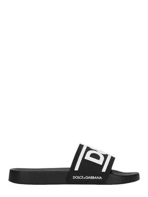 Dolce & Gabbana Logo Slide Sandals - Black White