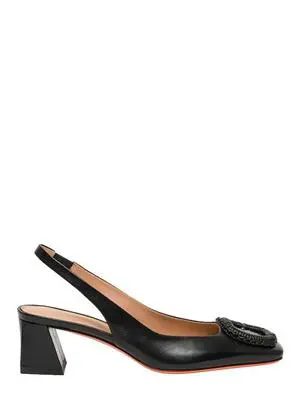 Santoni Corolle Leather Slingback Pumps - Black