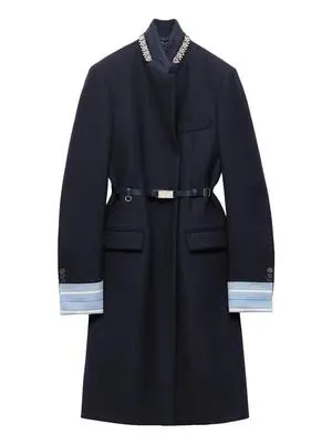 Prada Single-breasted Embroidered Double Wool Coat - Blue