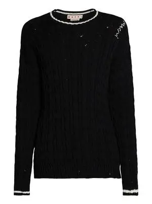 Marni Distressed Cable-knit Cotton Sweater - Black