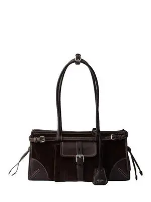Prada Bonnie Medium Corduroy And Leather Top Handle Bag - Brown