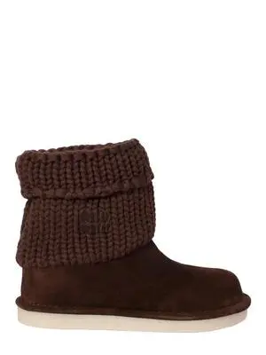 Miu Miu Suede And Knit Booties - Brown