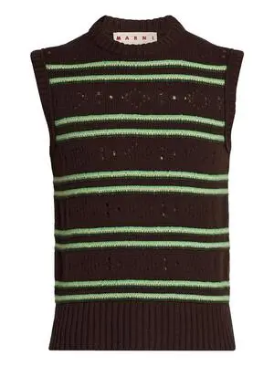 Marni Striped Pointelle-knit Cotton Sweater Vest - Brown