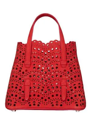 Alaïa Mina 20 Wave Perforated Suede Top Handle Bag Red