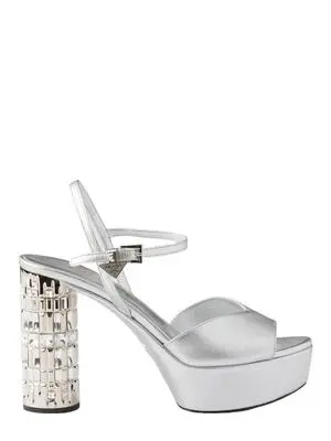 Prada Mordoré Nappa Leather Platform Sandals - Silver
