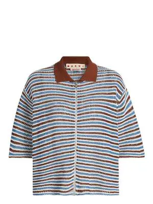 Marni Stripe Crochet Boxy Polo Cardigan - Light Brown