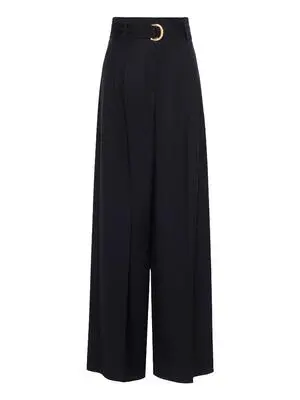 Max Mara High Waisted Woollen Cloth Trousers - Navy