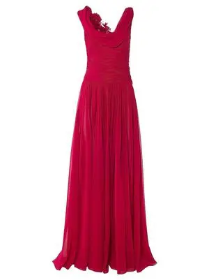 Carolina Herrera Draped Silk Pleated Gown - Cranberry