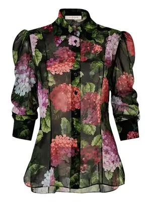Carolina Herrera Floral Silk Button-front Shirt - Black Multi