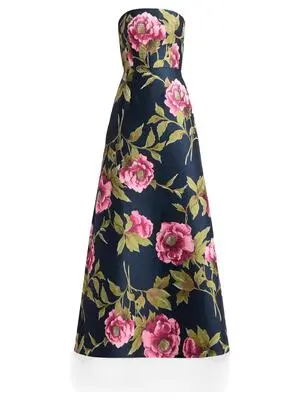 Carolina Herrera Floral Strapless A-line Gown - Midnight Multi