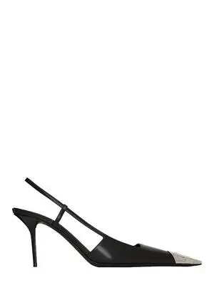 Saint Laurent Jeanne Slingback Pumps In Glazed Leather - Black