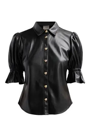 Cinq À Sept Fiona Lite Faux Leather Top - Black