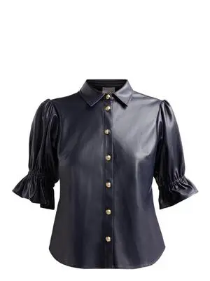 Cinq À Sept Fiona Lite Faux Leather Top - Navy