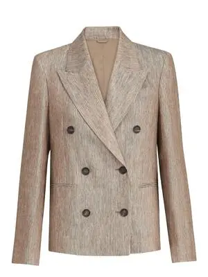 Brunello Cucinelli Linen Denim Blazer With Monili - Beige