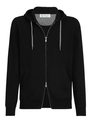Brunello Cucinelli Cashmere Sweatshirt-style Cardigan With Hood - Black