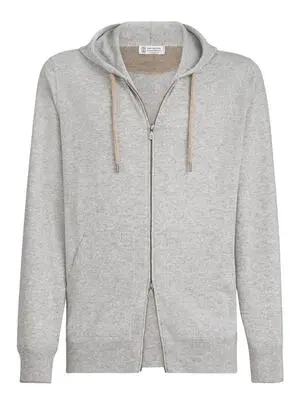Brunello Cucinelli Cashmere Sweatshirt-style Cardigan With Hood - Dark Grey