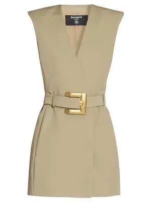 Balmain Gabardine Cotton Belted Minidress - Sable