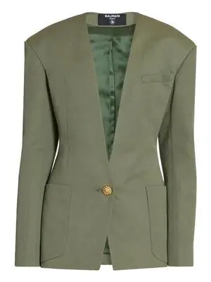 Balmain Collarless Cotton Blazer - Vert