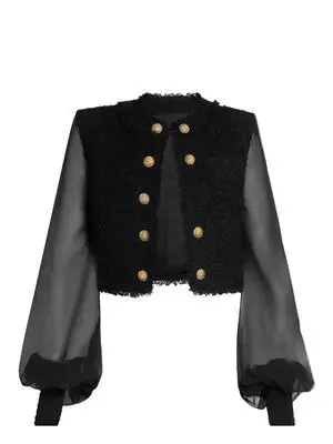 Balmain Tweed Chiffon Sleeve Jacket - Noir