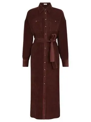 Brunello Cucinelli Fluid Corduroy Shirt Dress - Wine
