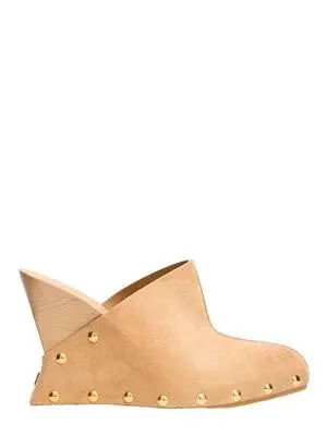 Balmain Suede Clog Wedges - Biscuit