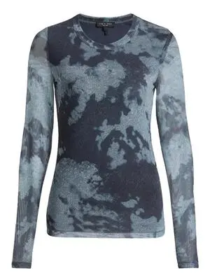 Rag & Bone Yana Printed Mesh Long-sleeve Top - Silver Multi