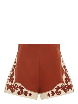 ALEMAIS Duke Embroidered Shorts - Rust