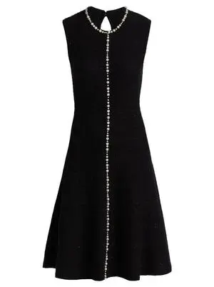 Rickie Freeman For Teri Jon Metallic Knit Pearl Appliqué Knee-length Dress - Black