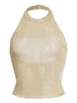 SEROYA Minnie Metallic Knit Halterneck Top - Gold