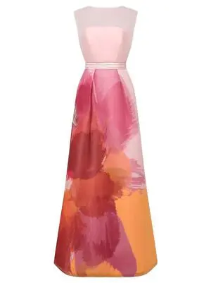 KAY UNGER Tess Floral Chiffon Gown - Bloom Sunset Multi