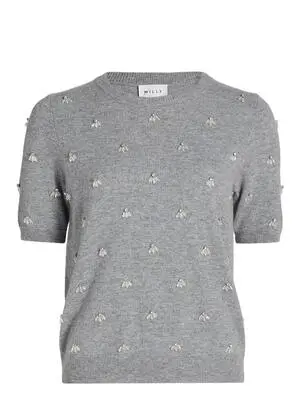 MILLY Rosalyn Rhinestone-embellished Short-sleeve Top