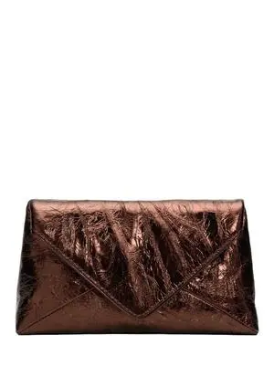Dries Van Noten Small Crinkled Leather Envelope Bag - Choco