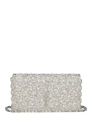 CHRISTIAN LOUBOUTIN Bettina Suede Strass And Pearls Clutch - Silver