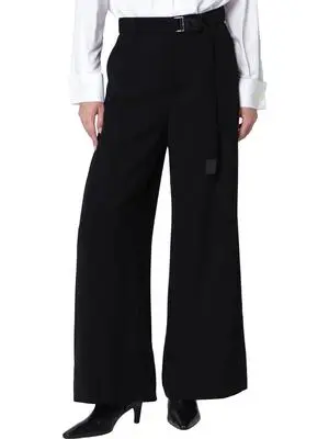 SACAI Black Wide-leg Belted Trousers