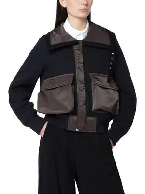 Sacai Navy Blue/khaki Green Jacket In Cotton Blend - Multicolor