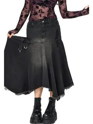 DISTURBIA Erica Hanky Hem Denim Midi Skirt