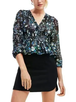 Desigual Floral Plumetis Blouse - Black