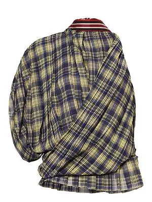 Dries Van Noten Cuneggio Draped Pleat Tartan Top - Khaki