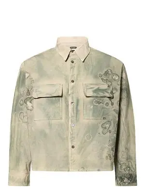 BRAIN DEAD Stained-wash Cropped Cotton Shirt - Algae
