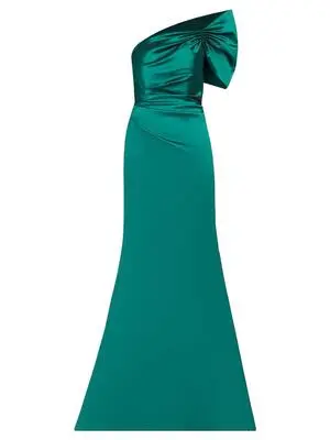 Rickie Freeman For Teri Jon One Shoulder Ruched Taffeta Gown - Emerald