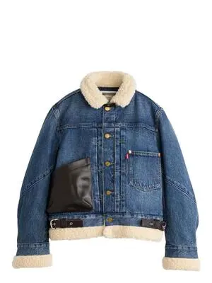 Sacai X Levi's Faux Fur And Denim Aviator Jacket - Blue