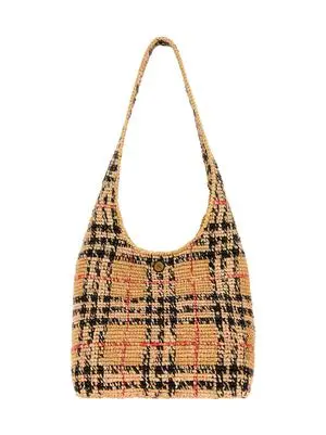 Burberry Embroidered Raffia Margate Shoulder Handbag - Checked