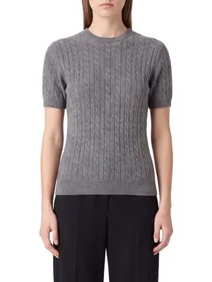 Gimaguas Short-sleeved Wool-blend Jumper With A Round Neck - Grey