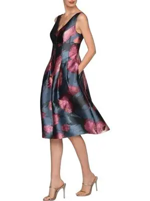 KAY UNGER Ines Poppy Cocktail Dress - Chambray Multi