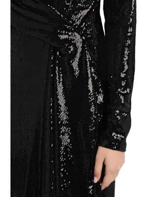 KATE BARTON Kate Draped Sequin Column Gown - Black