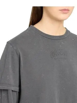 GANNI Heavy Jersey Double Sleeve Cotton Top - Phantom