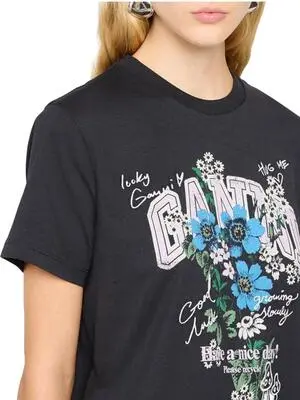 GANNI Flower Print Relaxed Crewneck T-shirt - Phantom