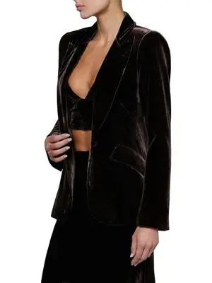 L & APOS;AGENCE Chamberlain Velvet Blazer - Dark Java