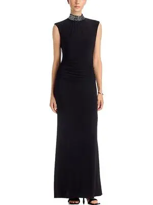 AQUA Beaded Mock Neck Gown - Exclusive